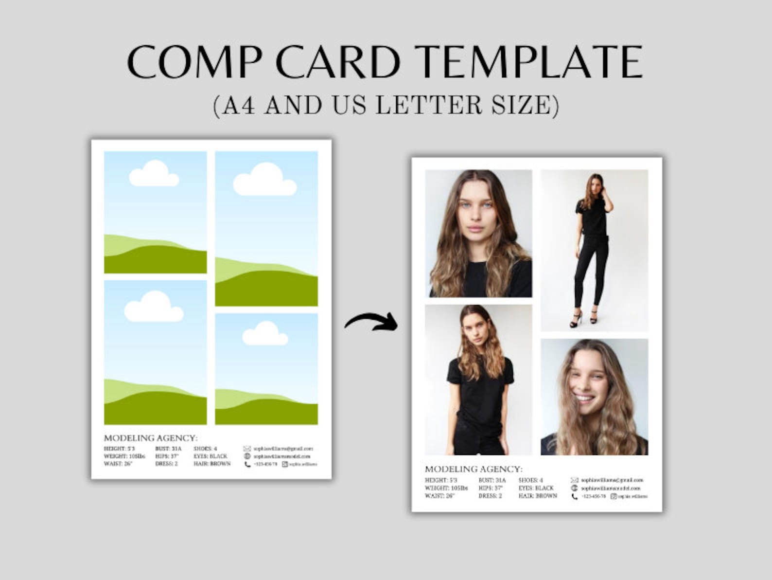 Modeling Comp Card Template, Canva Template, Fashion Model Zed Card ...