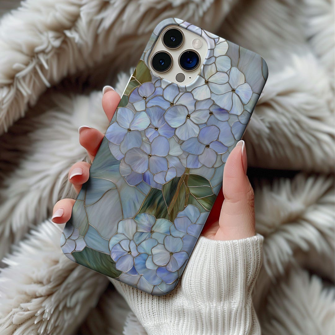 Blue Hydrangea Stained Glass Phone Case Wildflower Floral Artful ...