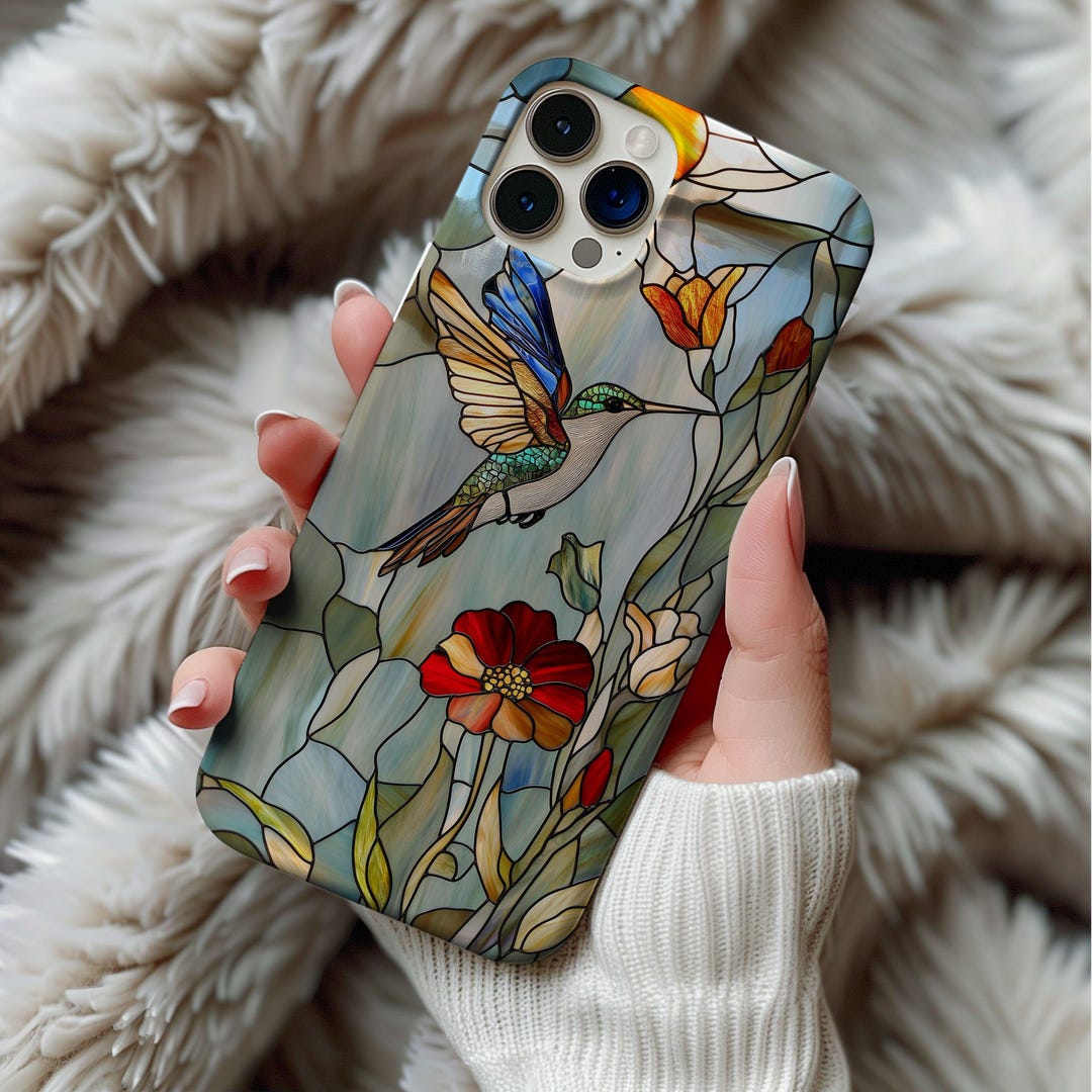 Hummingbird Wildflower Stained Glass Phone Case Art Deco Wild Flower ...