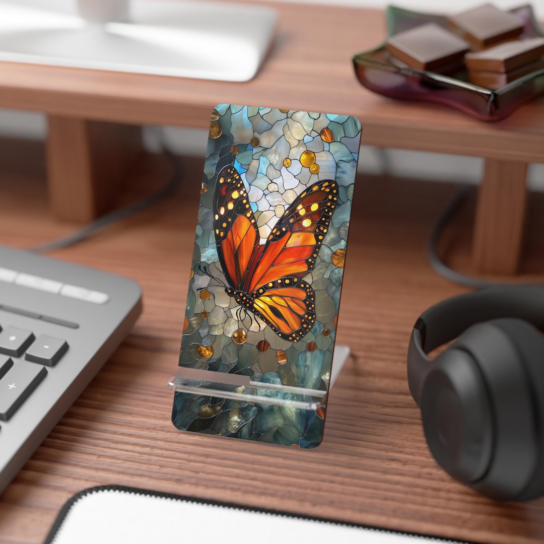 Monarch Butterfly Phone Stand Stained Glass Style Mobile Display Stand ...