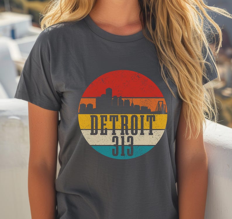 Detroit Skyline Shirt Michigan 313 Area Code Vintage Retro Pride Gift T ...