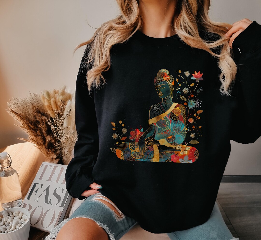 Buddha Sweatshirt Floral Buddha Sweater Vintage Flower Patterns ...