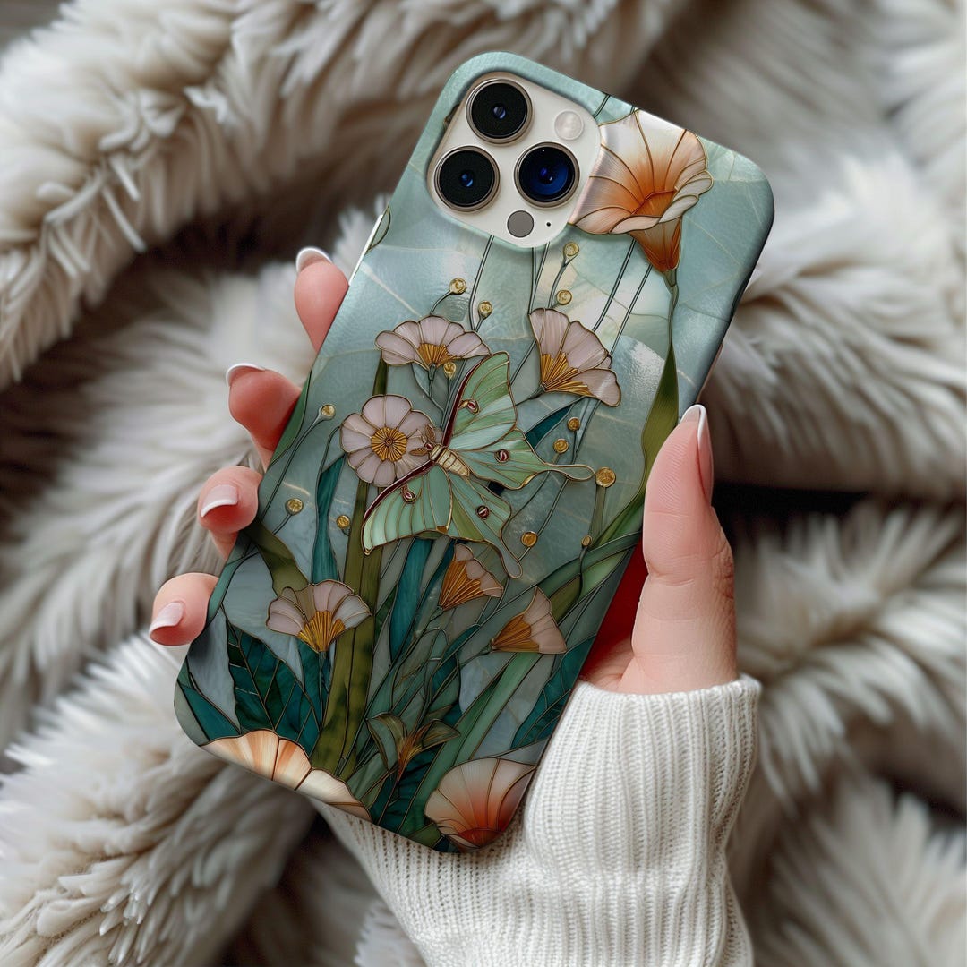 Stained Glass Wildflower Luna Moth Phone Case Mosaic Wild Flower Floral ...