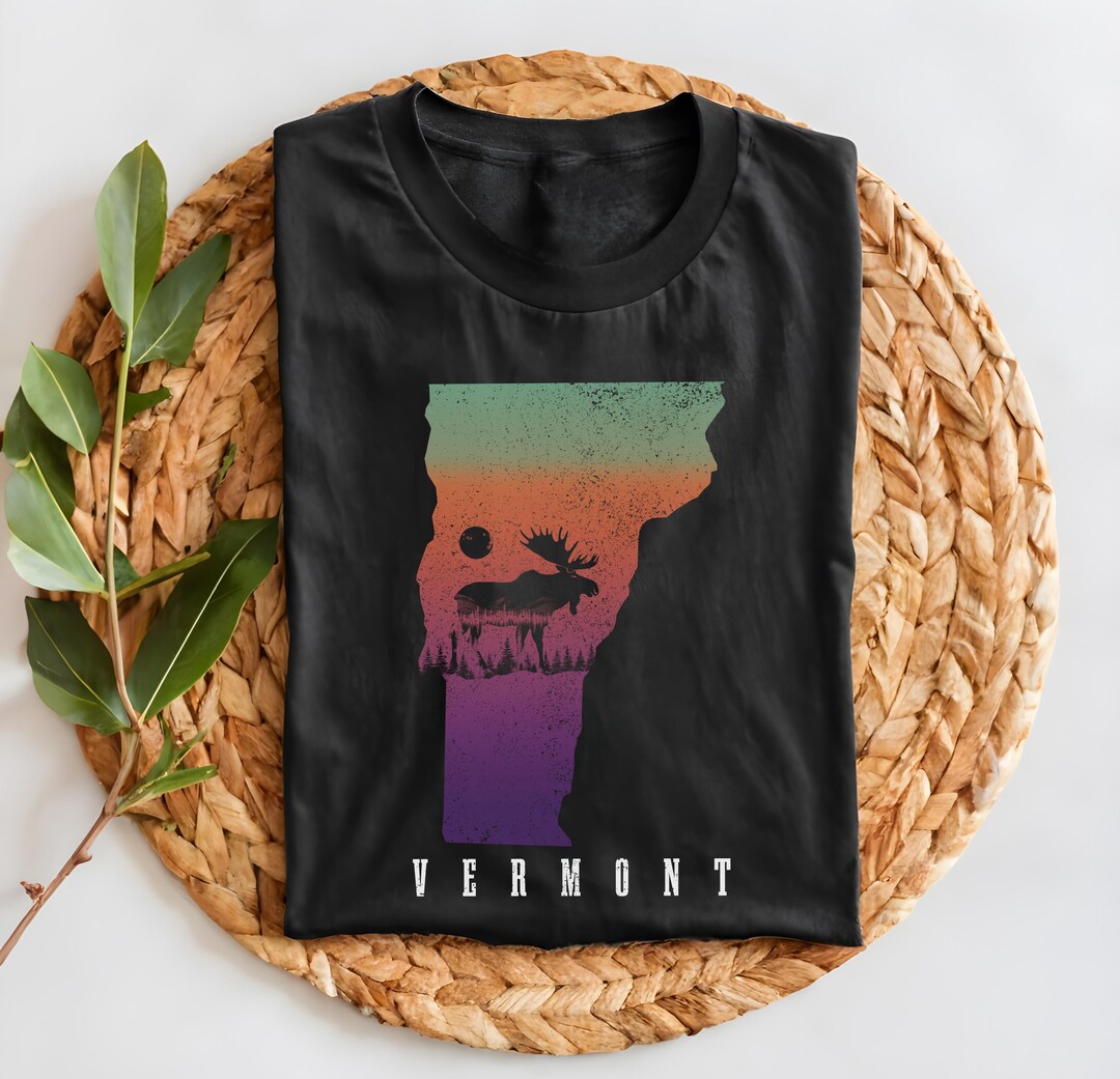 Vermont Shirt State Map Moose Tshirt Vintage Pride Nature Lover Gift ...
