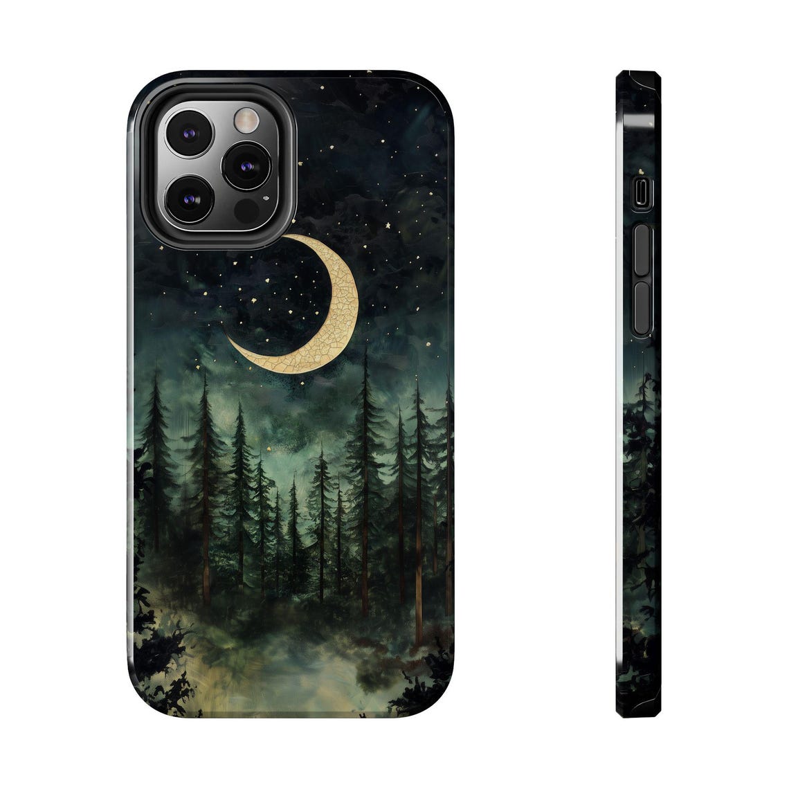 Dark Forest Crescent Moon Phone Case Celestial Sage Green Artful Trendy ...