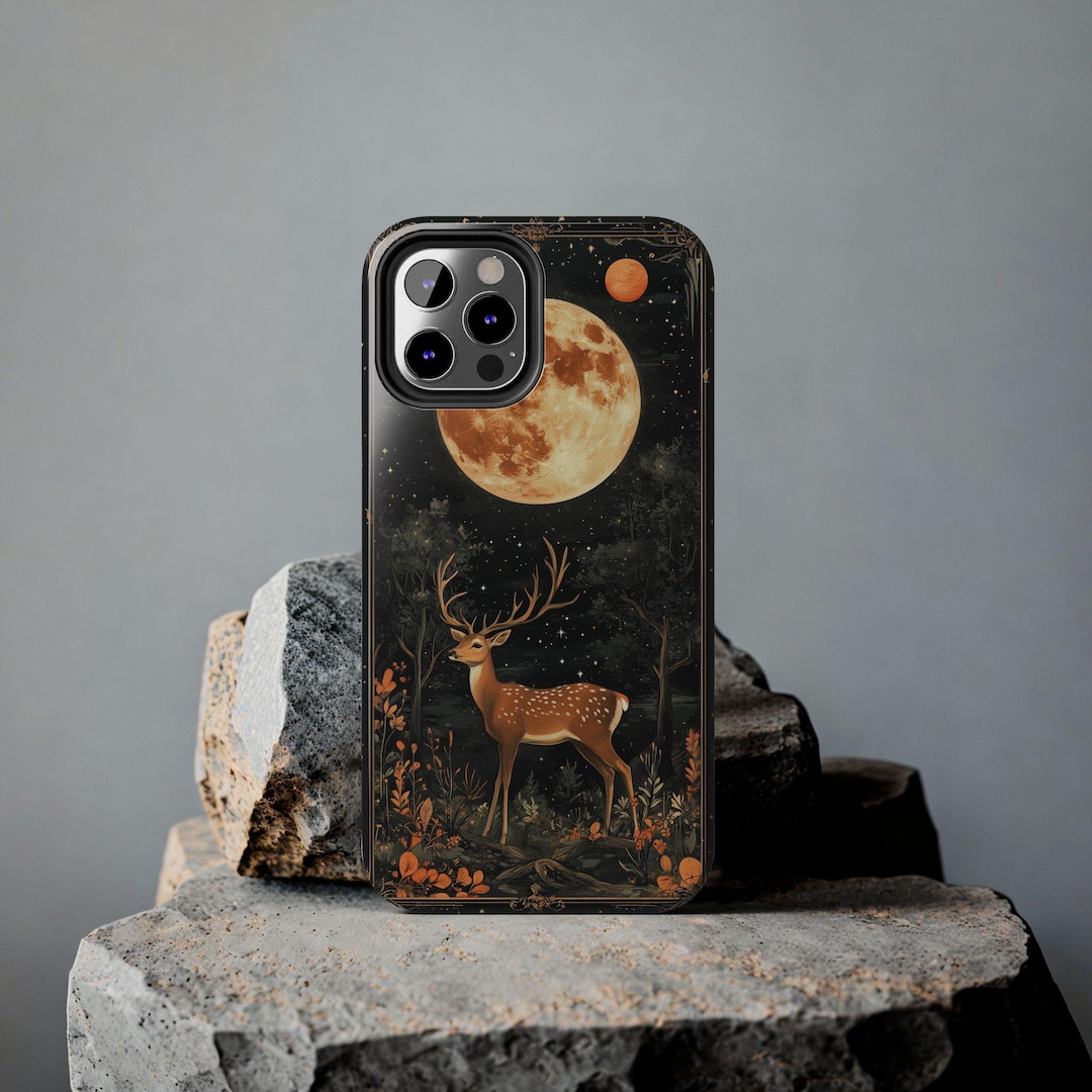 Deer Phone Case Full Moon Cottagecore Celestial Artdeco Forest Animal ...