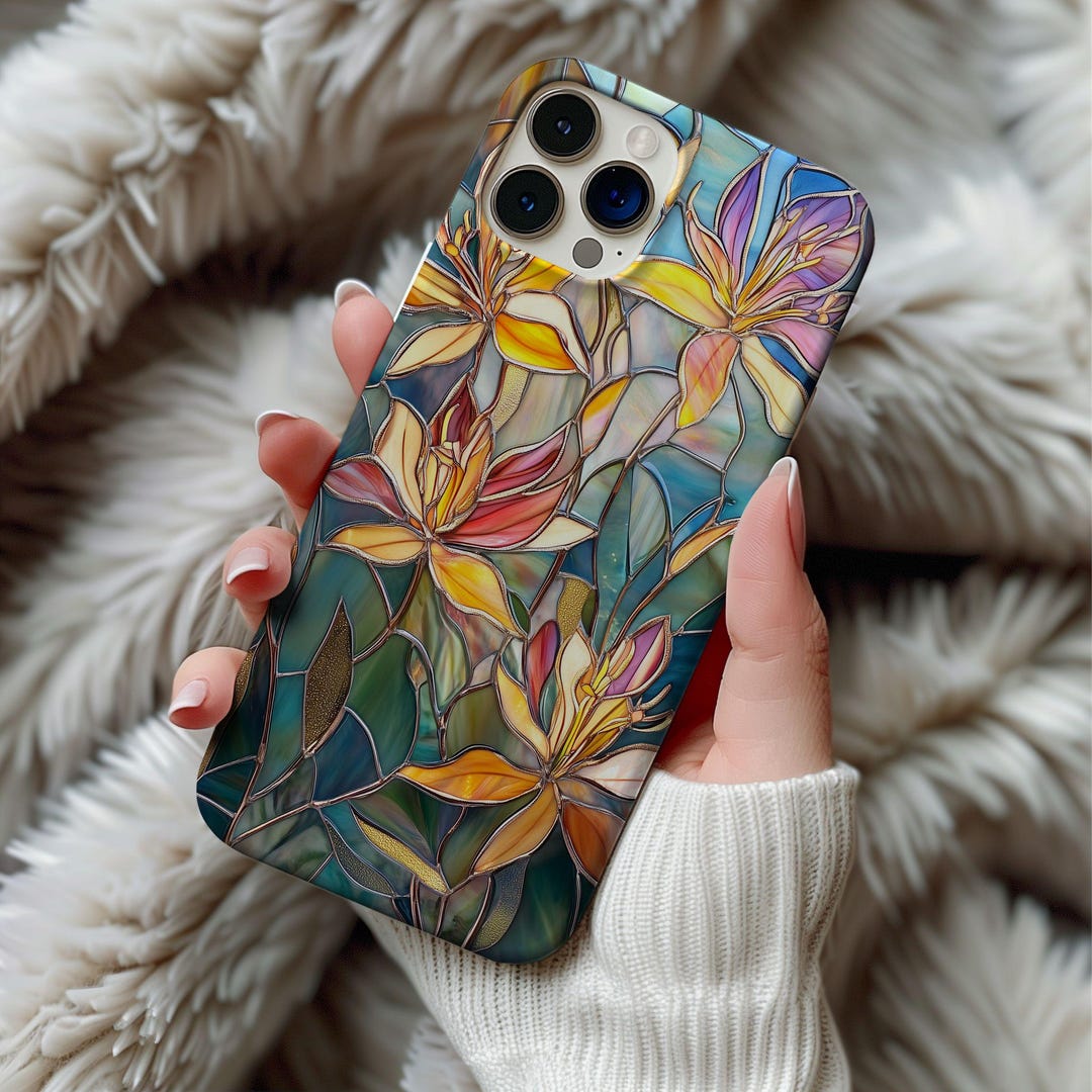 Stained Glass Honeysuckle Wildflower Phone Case Art Deco Birth Flower Floral Artful Case Gift ...