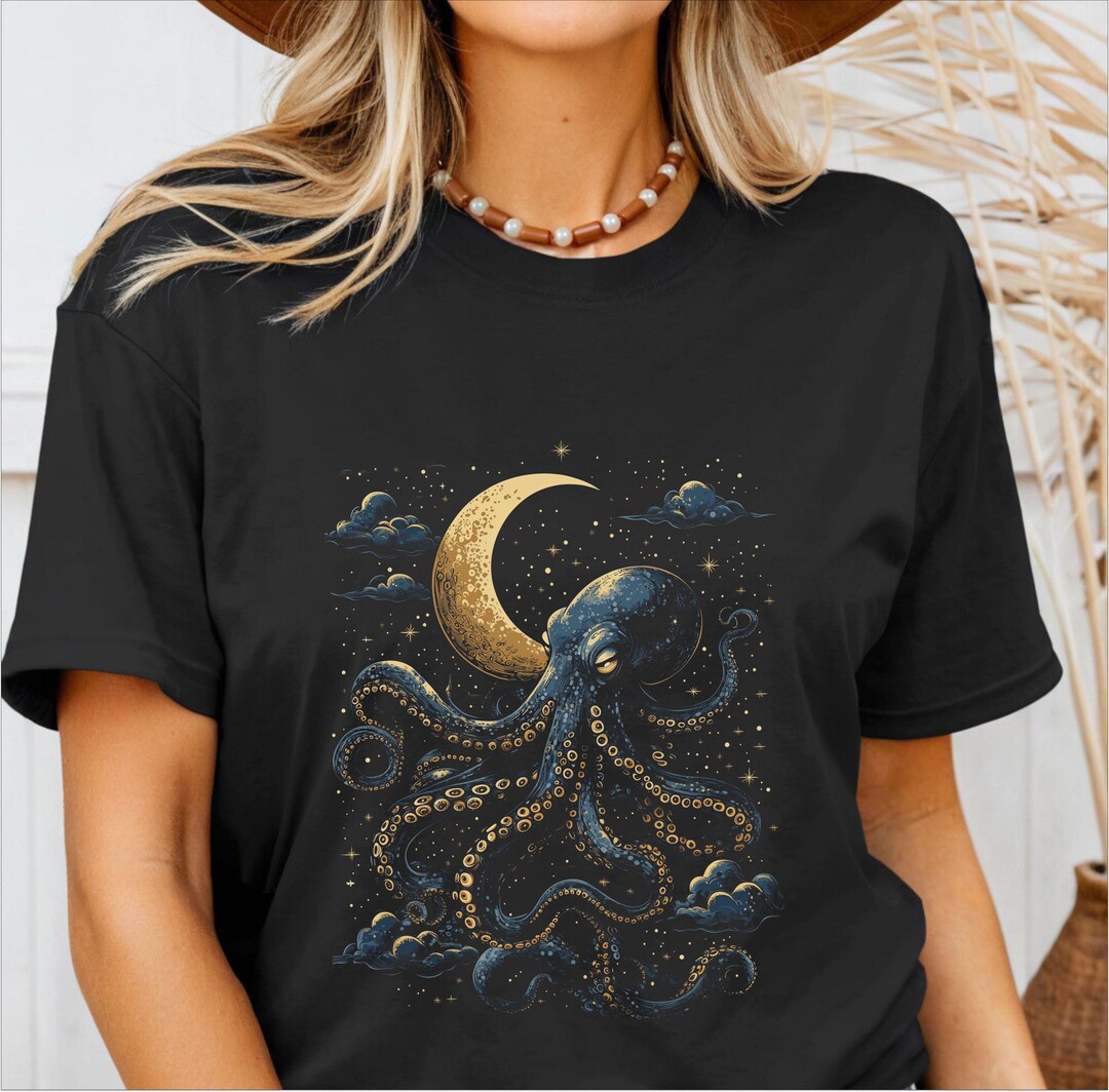 Octopus Shirt Crescent Moon Dark Maximalist Moody Octopus Kraken T ...