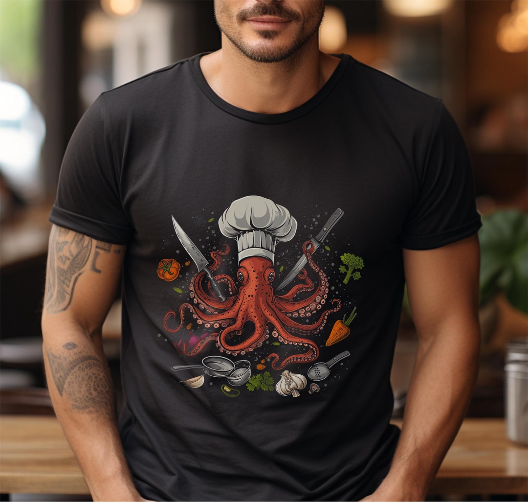 Octopus Chef T-shirt Funny Octopus Cooking Shirt Squid Kraken Funny ...