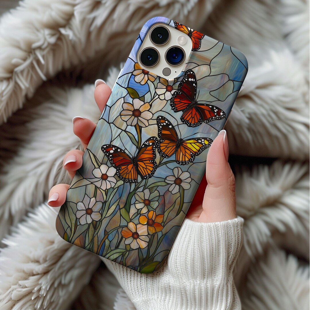 Monarch Butterfly Stained Glass Phone Case Wildflower Floral Artful ...