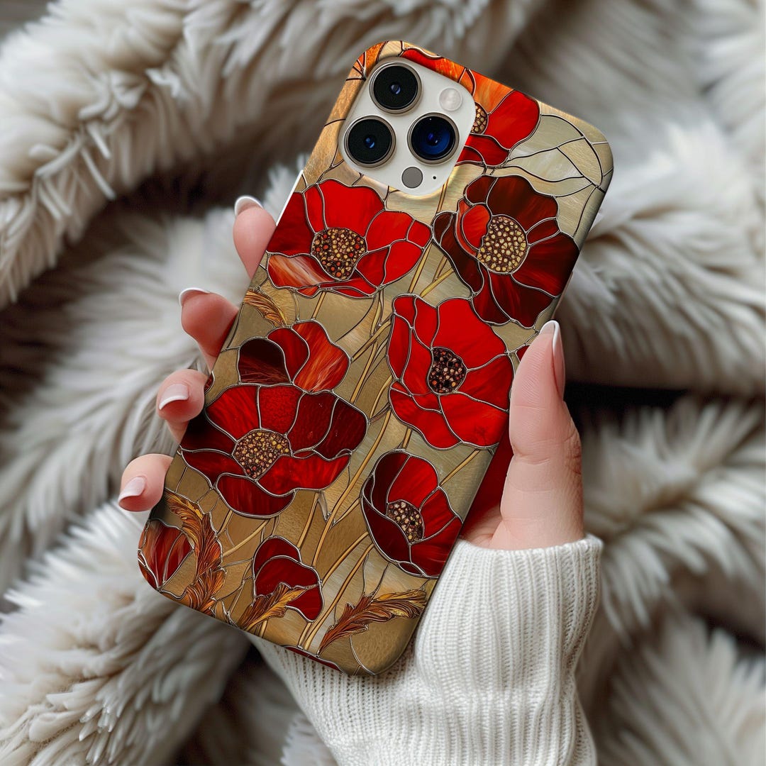 Poppy Flower Stained Glass Phone Case Red Poppies Wildflower Floral ...
