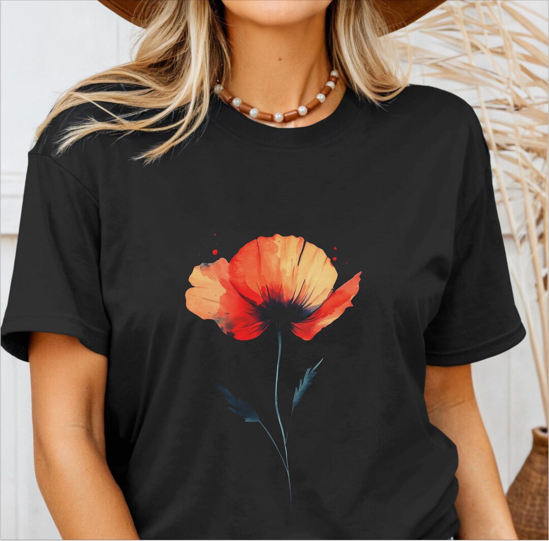 Poppy Birth Flower Shirt August Birth Flower Poppies Tshirt Floral ...