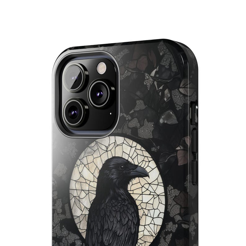 Black Crow Raven Stained Glass Phone Case Moon Celestial Gothic Witchy ...