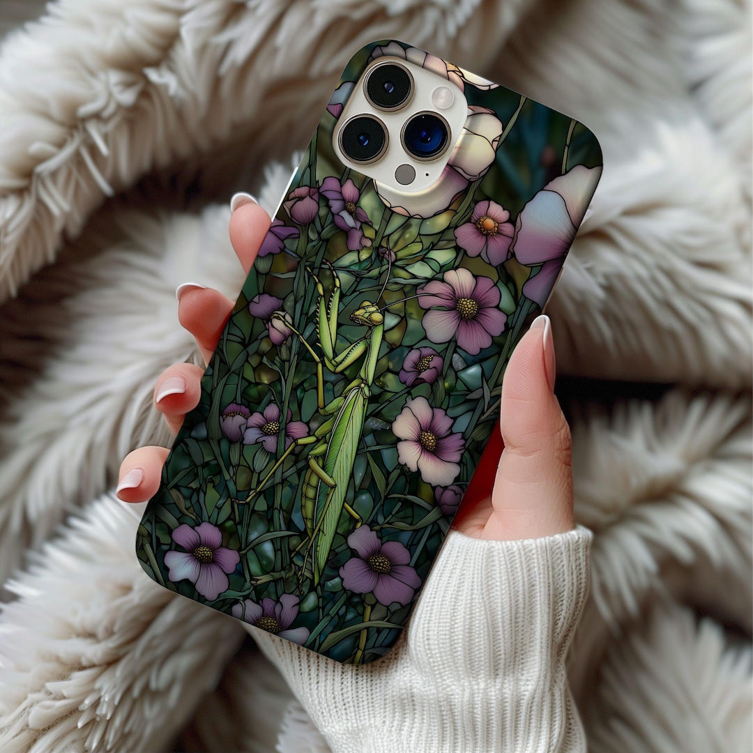 Praying Mantis Wildflower Stained Glass Phone Case Mosaic Flower Floral ...