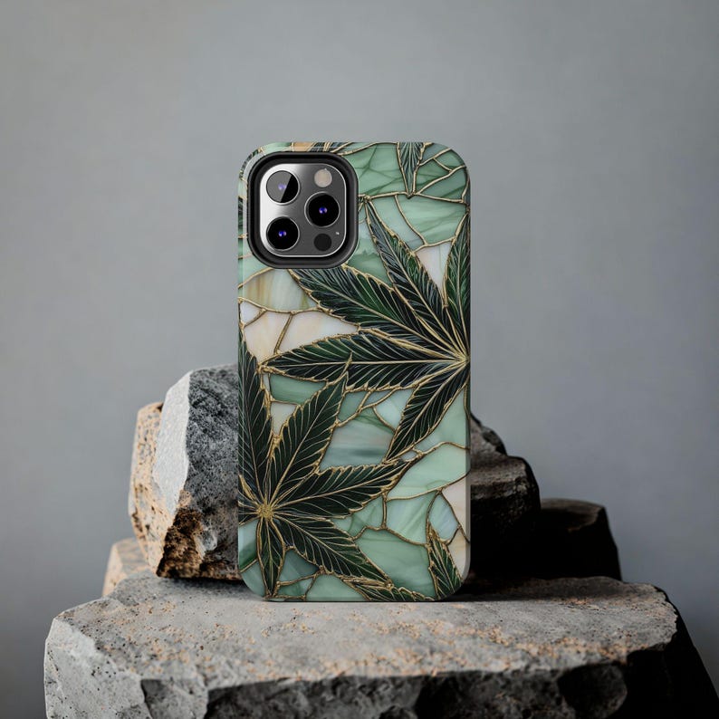 Stained Glass Cannabis Leaf Phone Case Art Deco Weed Pot Marijuana ...