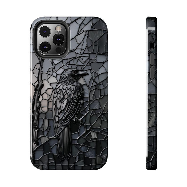 Black Crow Raven Stained Glass Phone Case Artful Aesthetic Moon ...