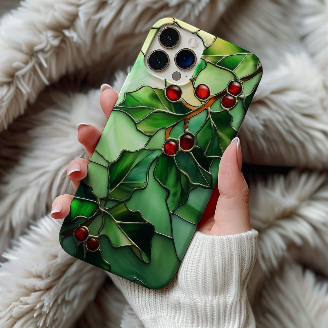 Holly Birth Flower Stained Glass Phone Case December Green Floral ...