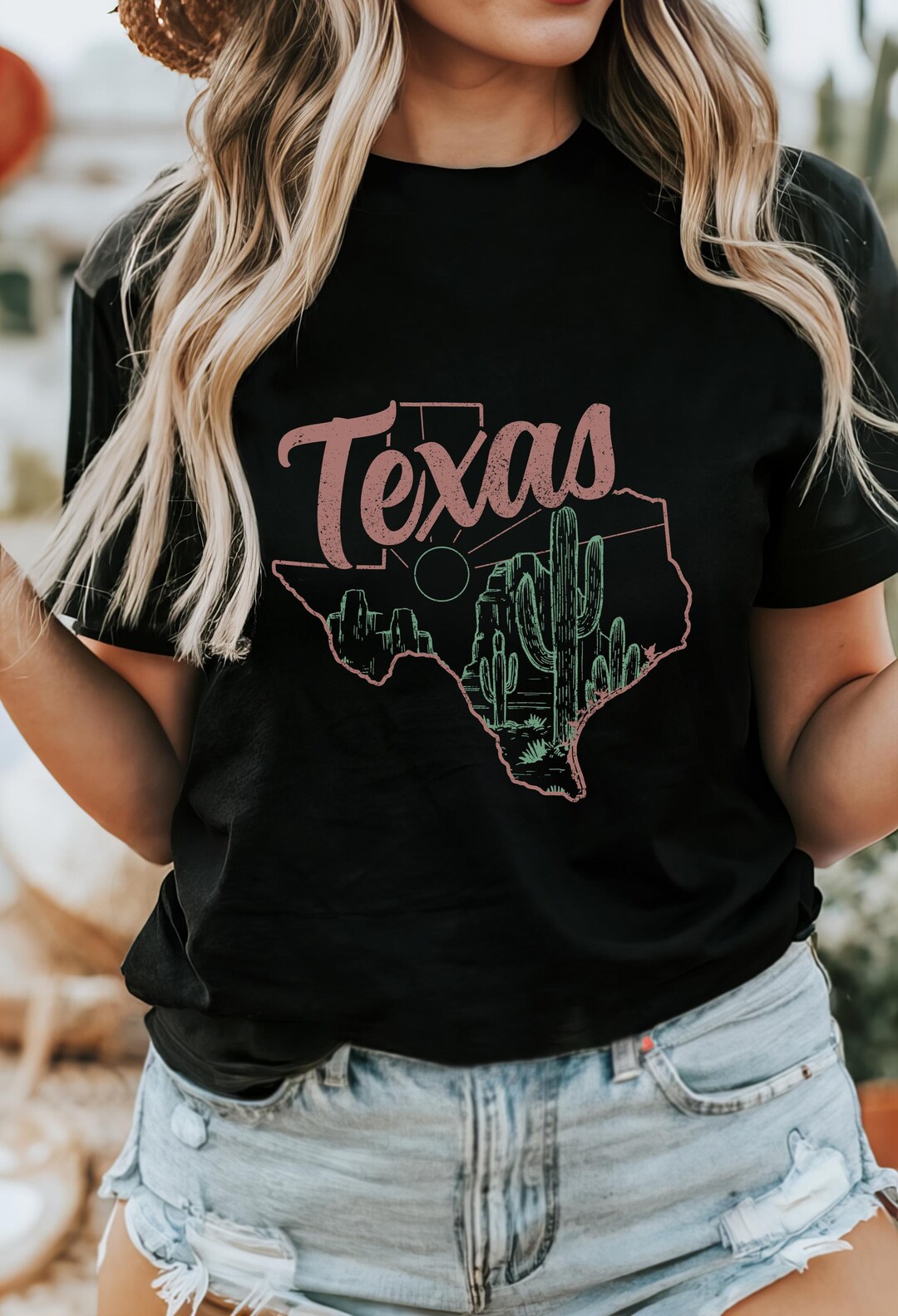 Texas Cactus Shirt State Map Texas Pride Tshirt Vintage Boho Style ...
