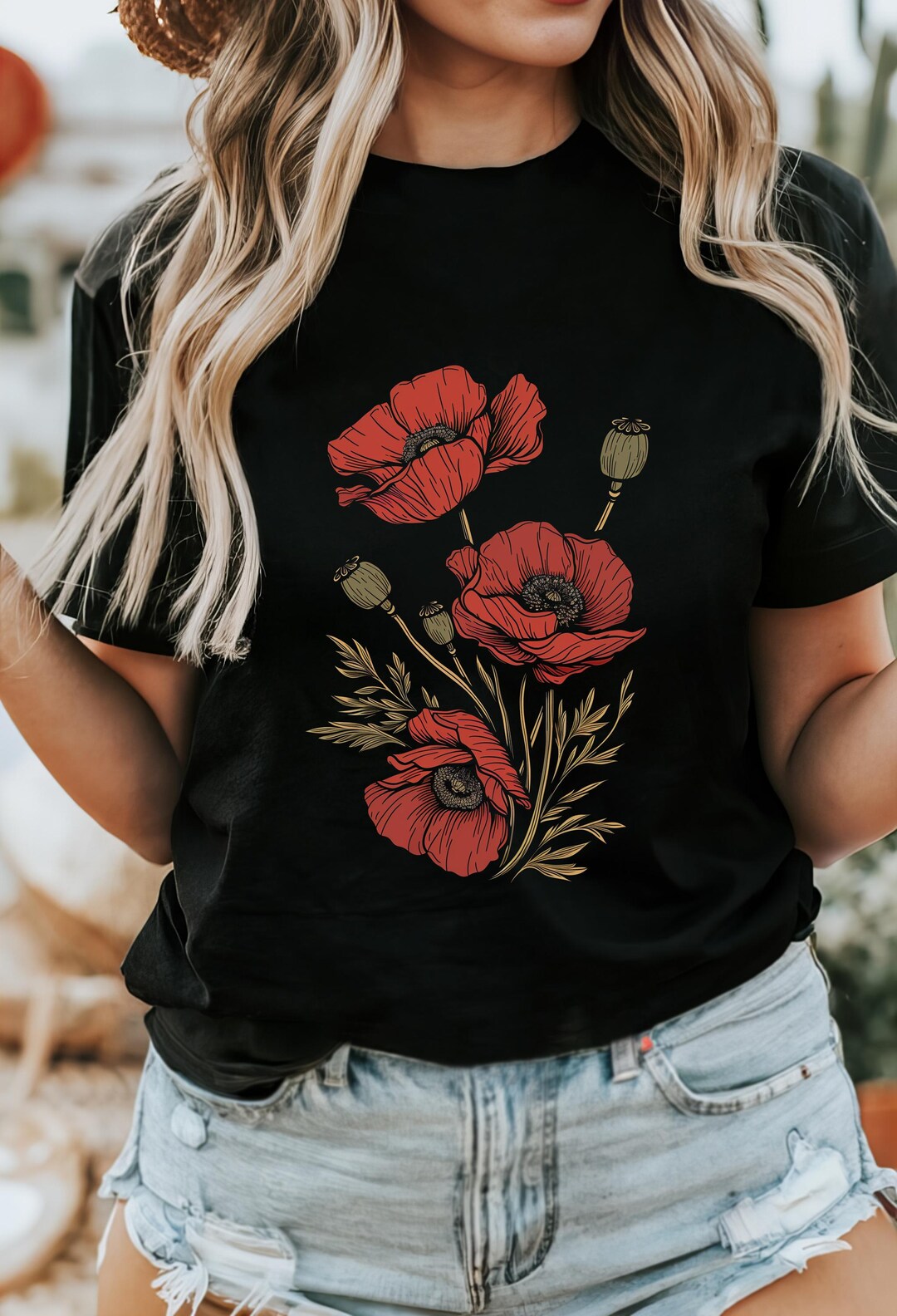 Poppies T-shirt Poppy Flower Shirt Vintage Floral Botanical Wildflower ...