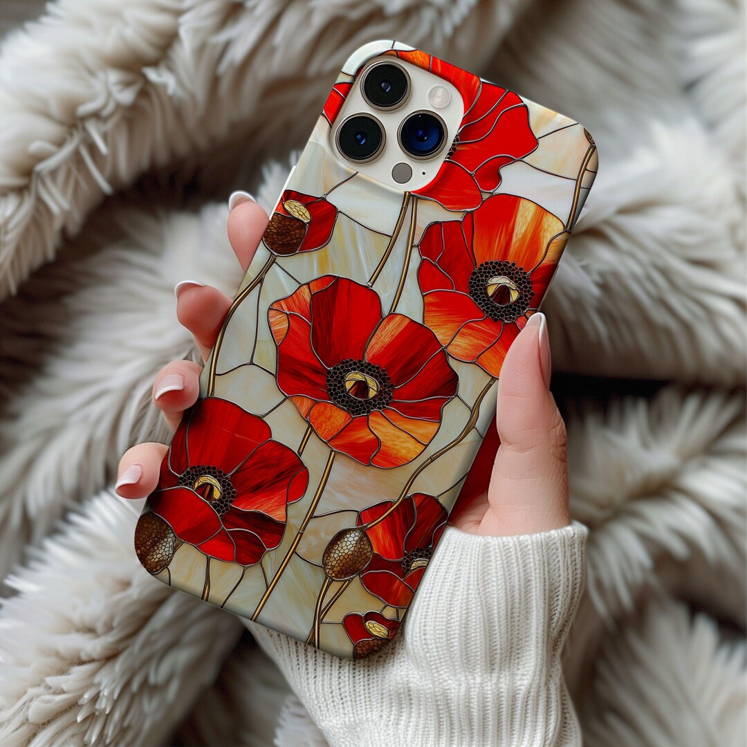 Poppy Flower Stained Glass Phone Case Red Poppies Wildflower Floral ...