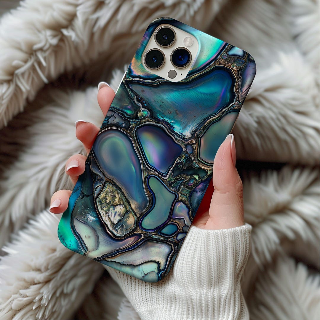 Blue Abalone Sea Shell Mollusk Stained Glass Phone Case Ocean Aesthetic ...