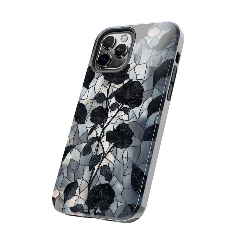 Black Roses Stained Glass Wildflower Phone Case Art Deco Flower Floral ...