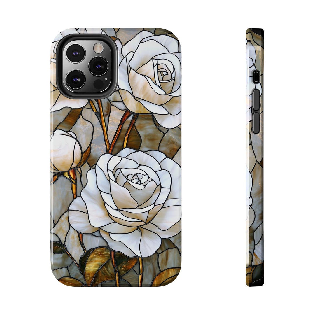 White Roses Stained Glass Phone Case Wildflower Floral Artful Vintage ...