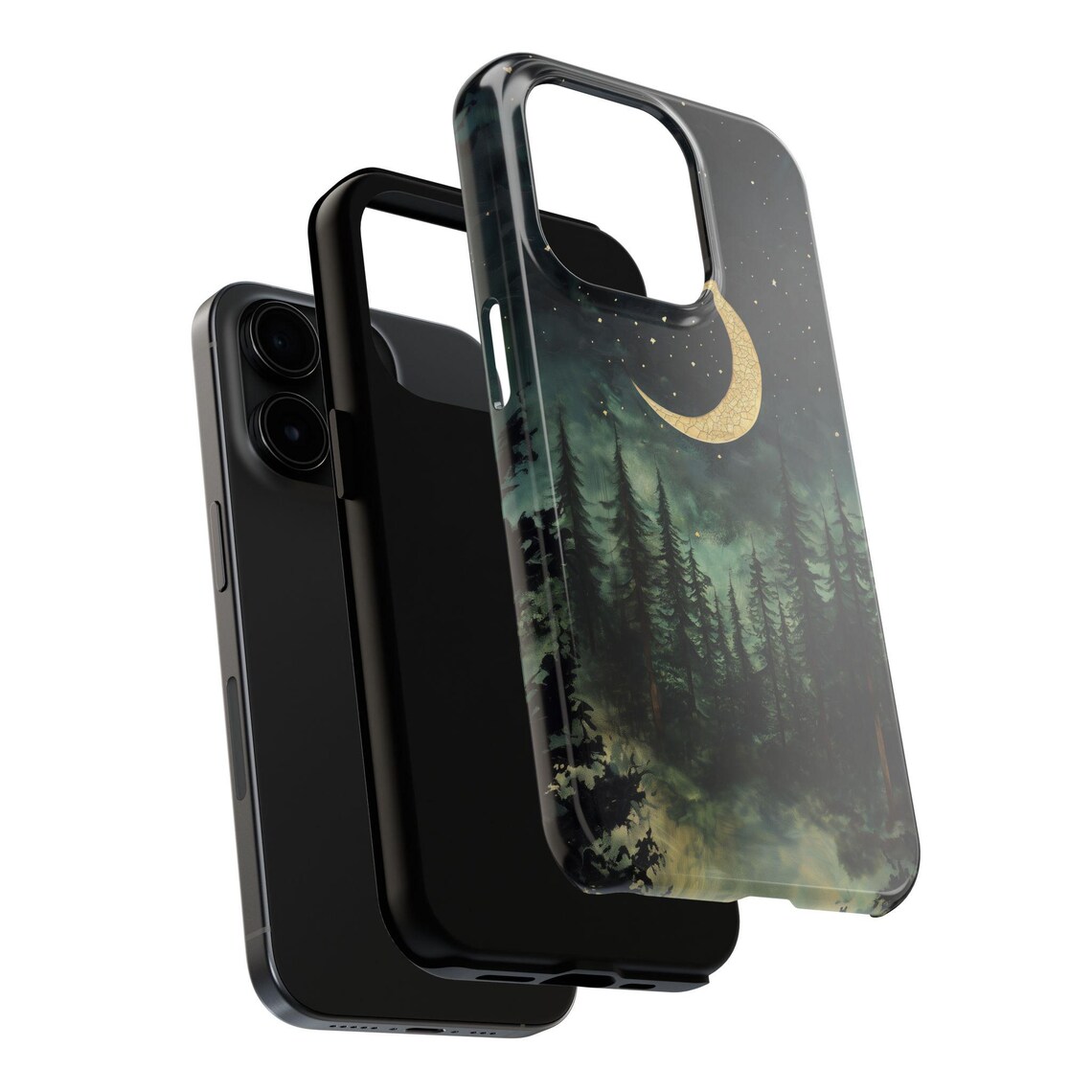 Dark Forest Crescent Moon Phone Case Celestial Sage Green Artful Trendy ...