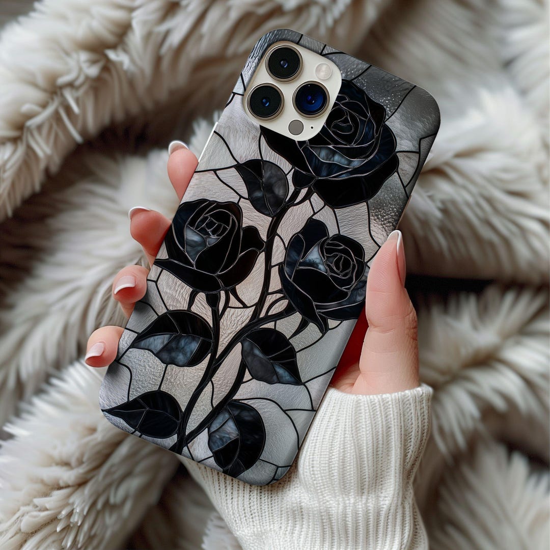 Black Roses Stained Glass Wildflower Phone Case Art Deco Flower Floral ...