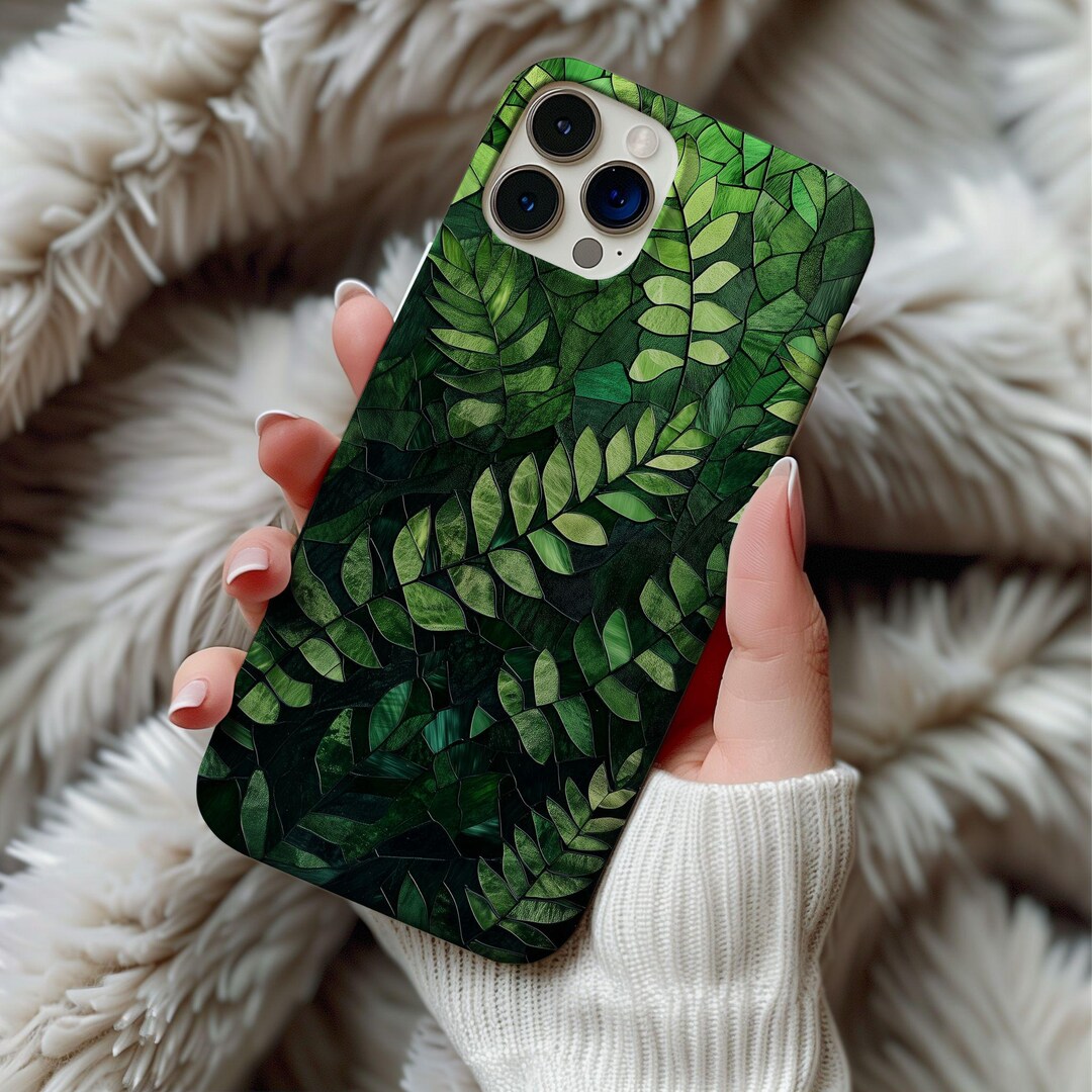 Stained Glass Forest Plants Fern Phone Case Dark Green Plant Lover ...