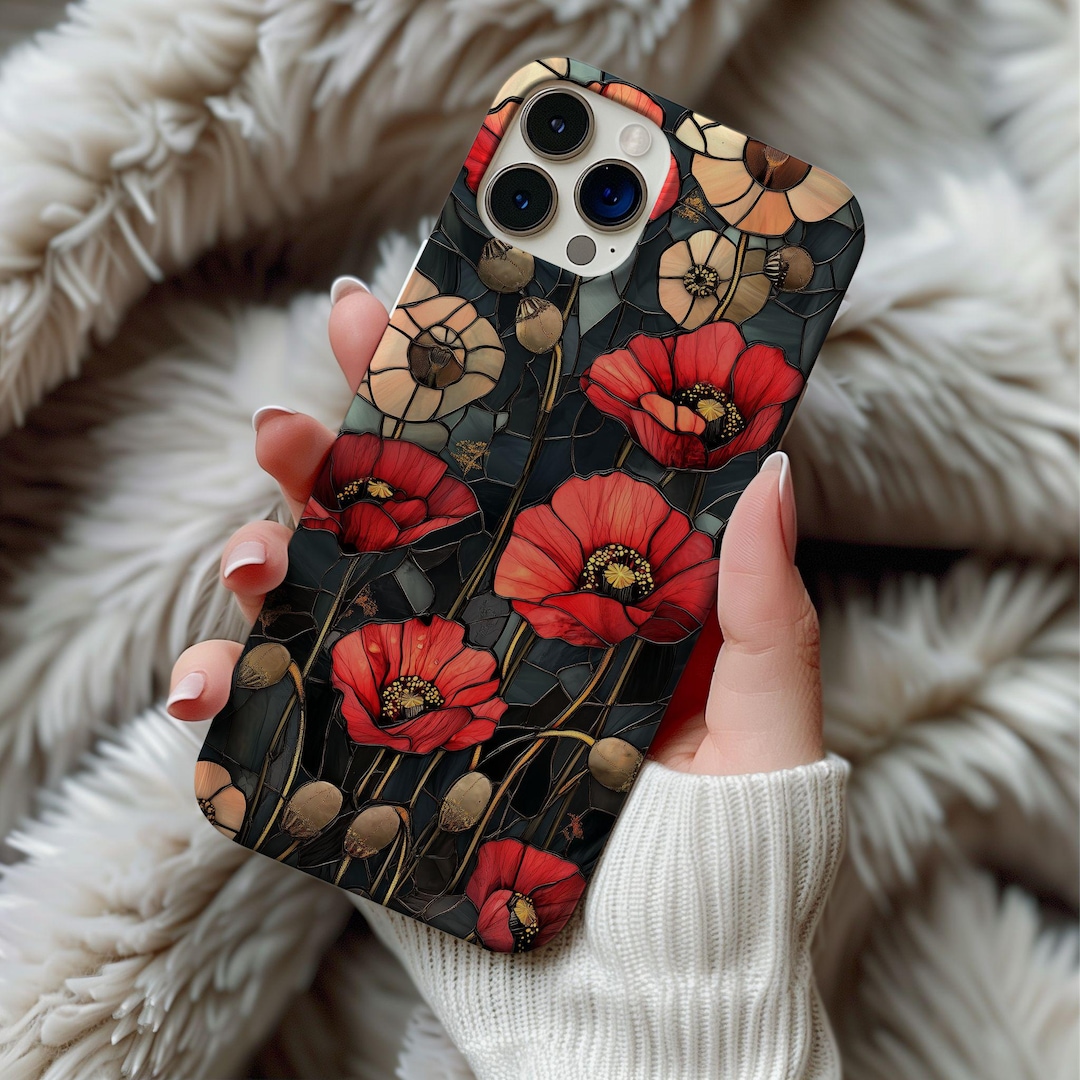 Poppy Flower Stained Glass Phone Case Red Poppies Wildflower Floral ...