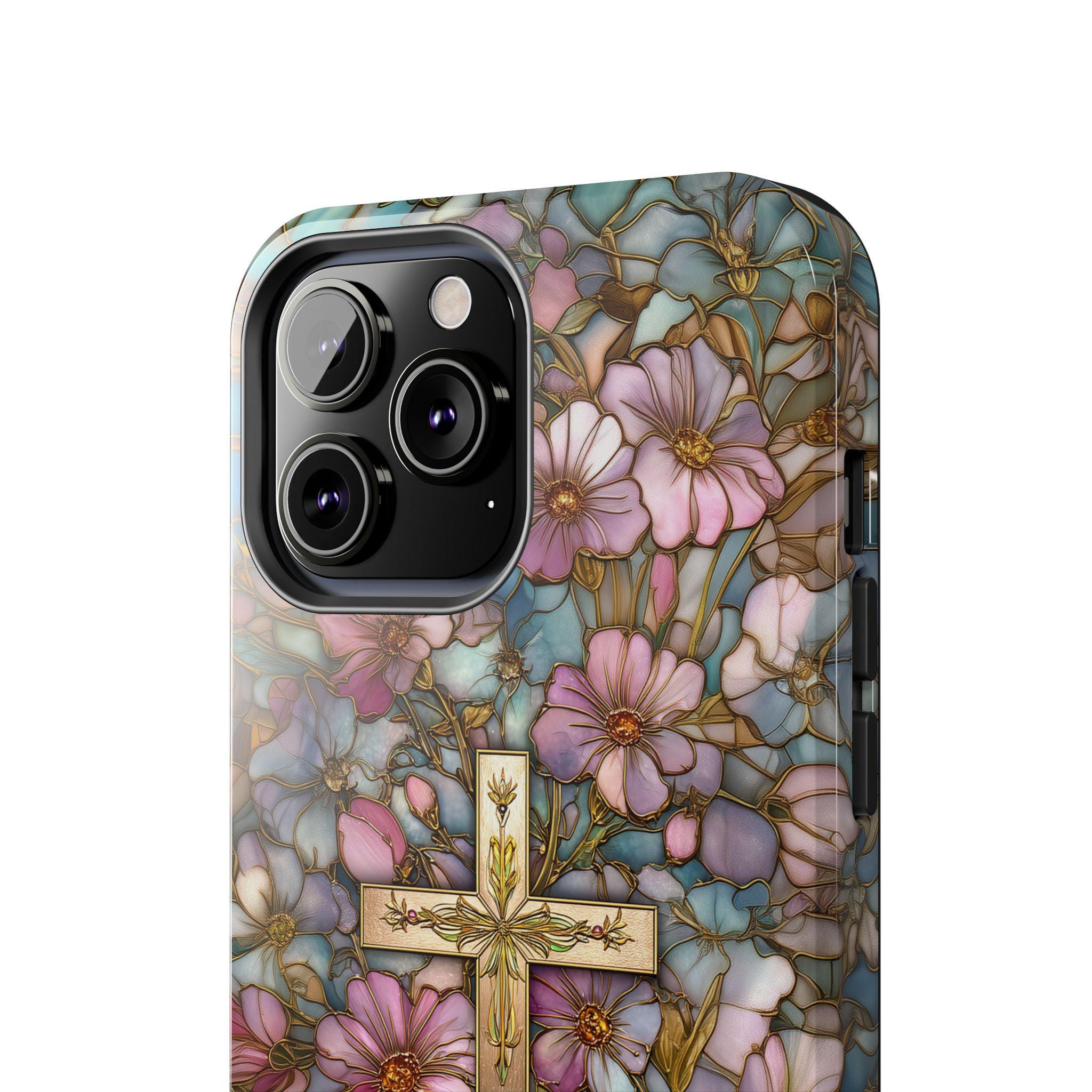 Christian Cross Stained Glass Phone Case Wildflower Floral Artful ...