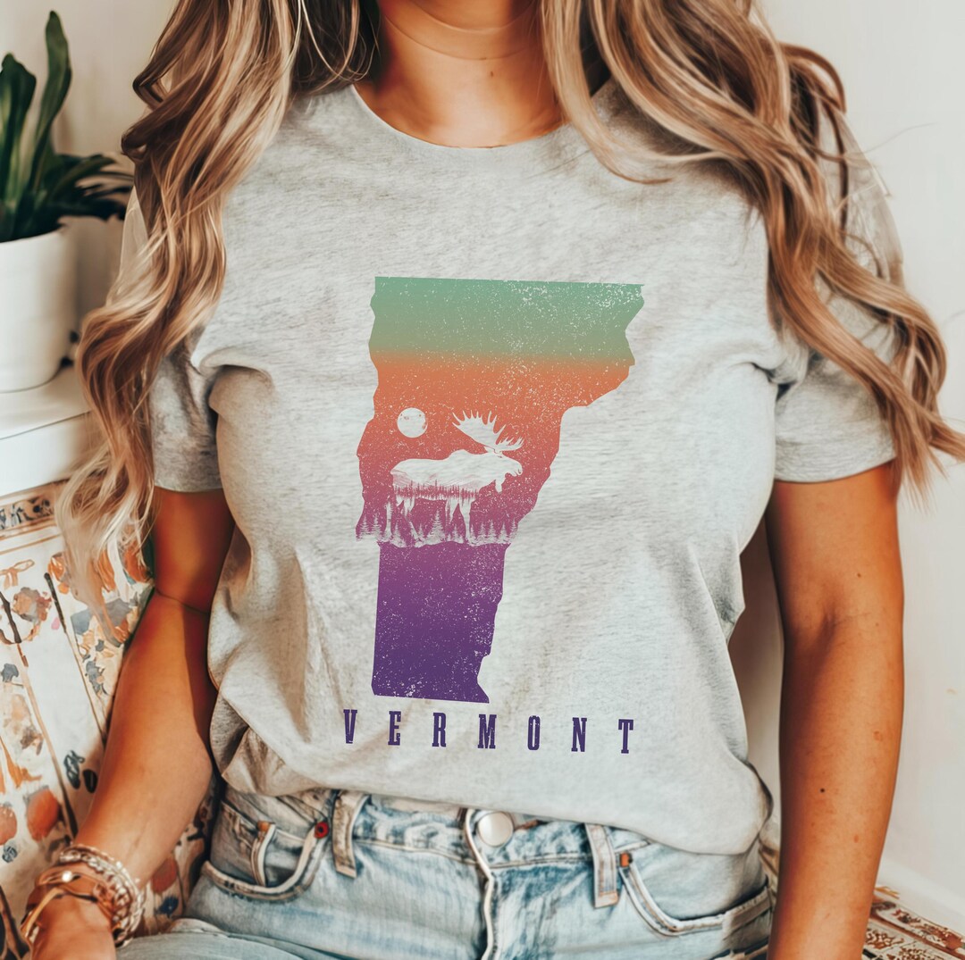 Vermont Shirt State Map Moose Tshirt Vintage Pride Nature Lover Gift ...