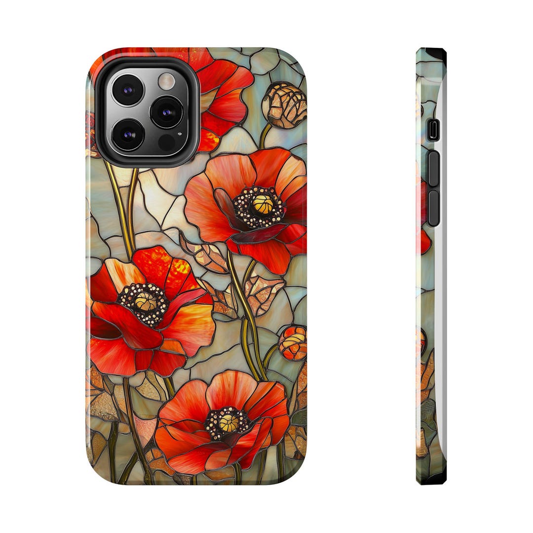 Poppy Flower Stained Glass Phone Case Red Poppies Wildflower Floral ...