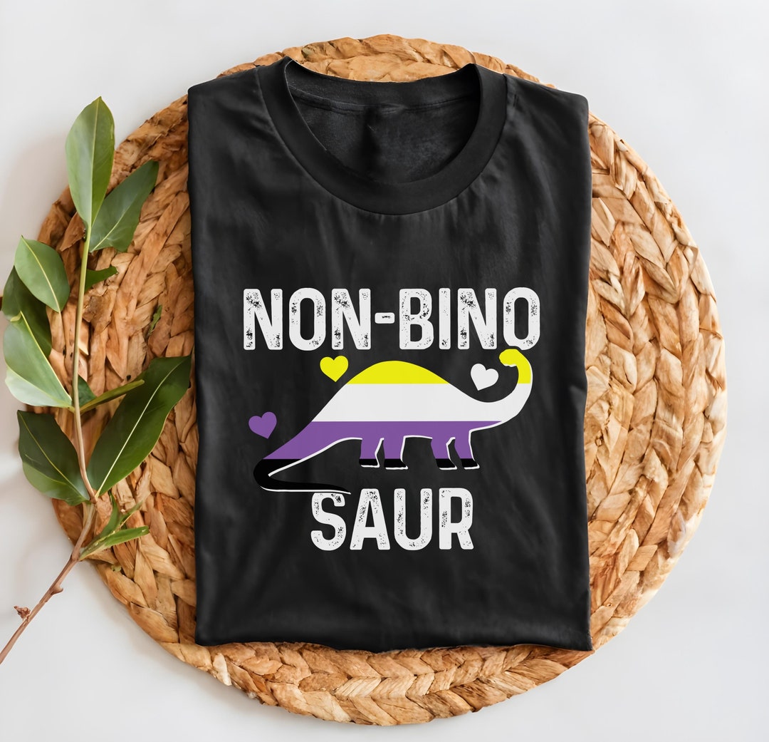 Non Binary Shirt Non-binosaur Funny Tshirt Non- Binary Flag Equality Pride Month LGBTQ Tee Gift ...