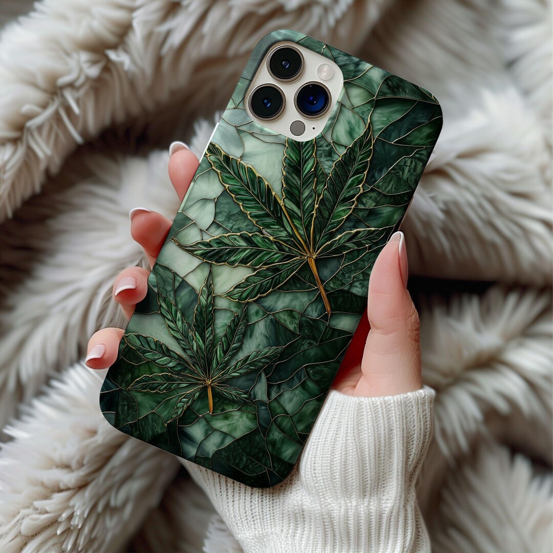 Stained Glass Cannabis Leaf Phone Case Art Deco Weed Pot Marijuana ...