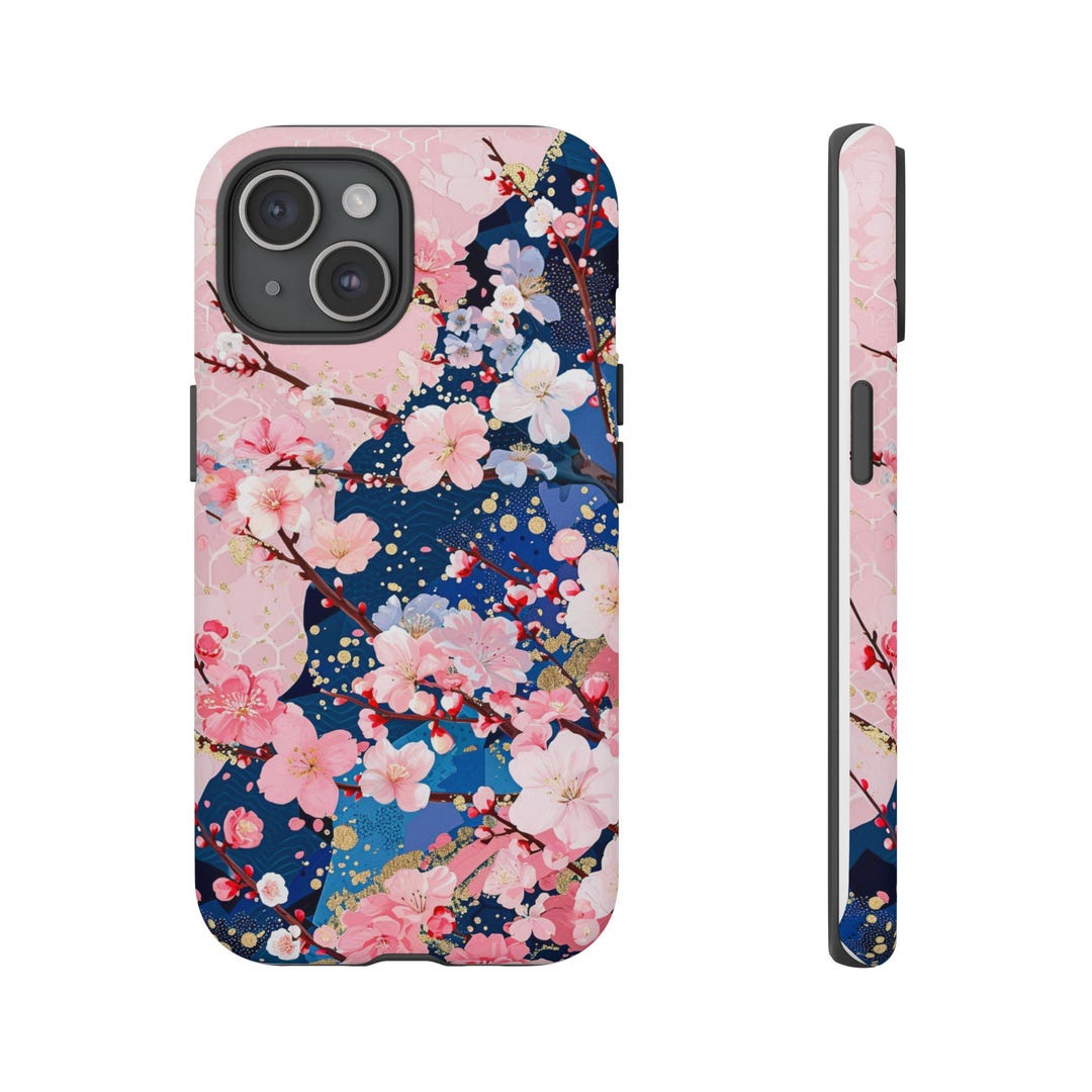 Cherry Blossom Phone Case Japanese Sakura Flower Pattern Pink & Blue ...