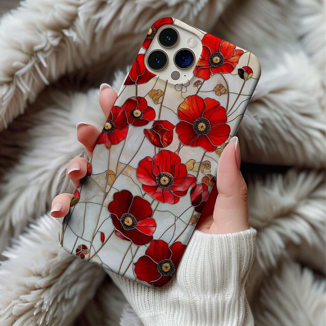 Poppy Flower Stained Glass Phone Case Red Poppies Wildflower Floral ...