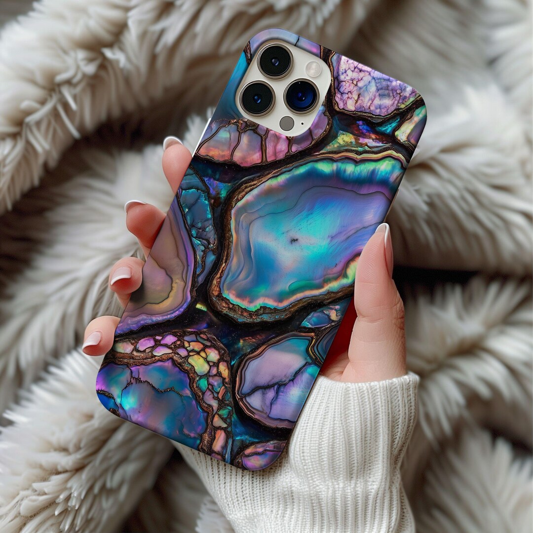 Blue Abalone Sea Shell Mollusk Stained Glass Phone Case Ocean Aesthetic ...