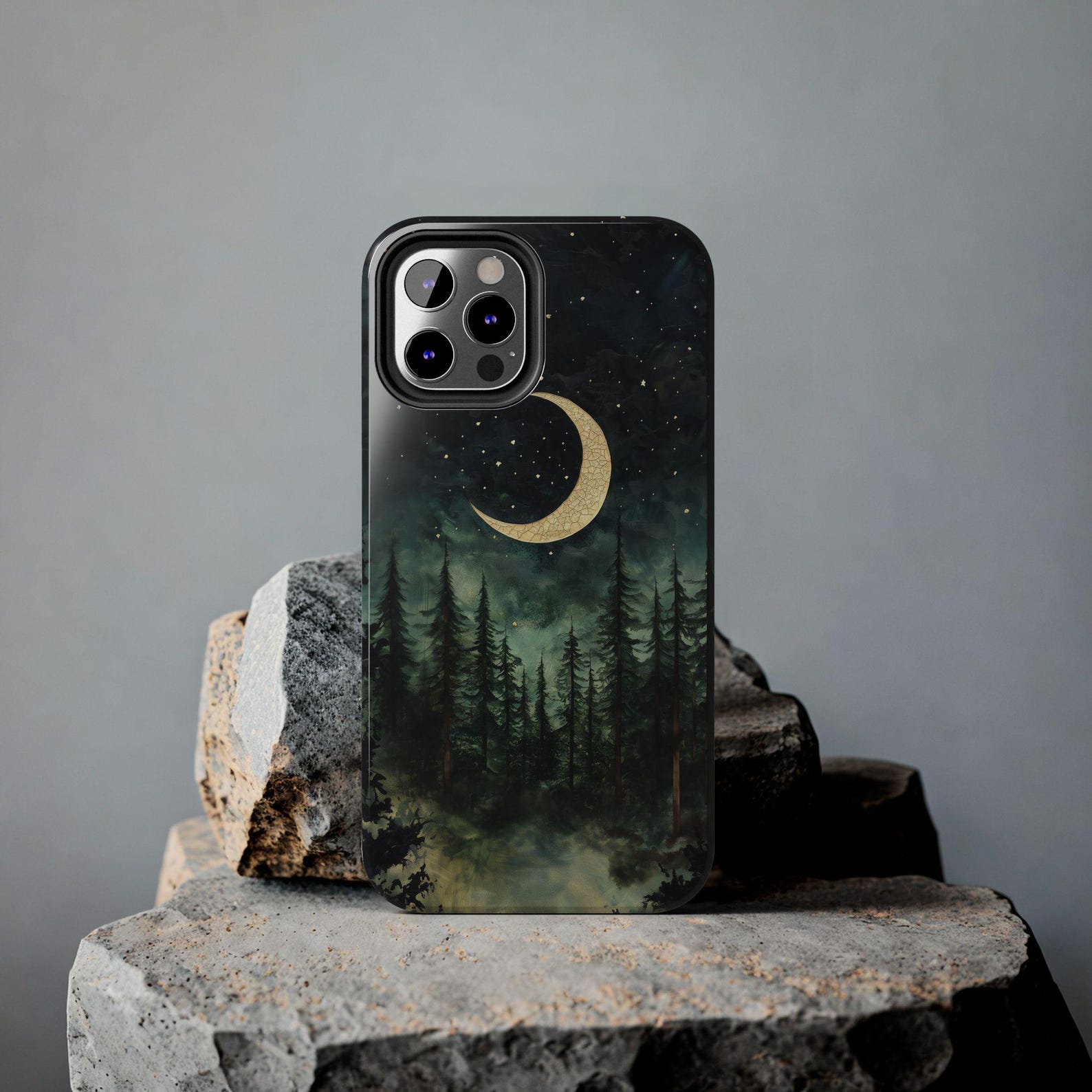 Dark Forest Crescent Moon Phone Case Celestial Sage Green Artful Trendy ...