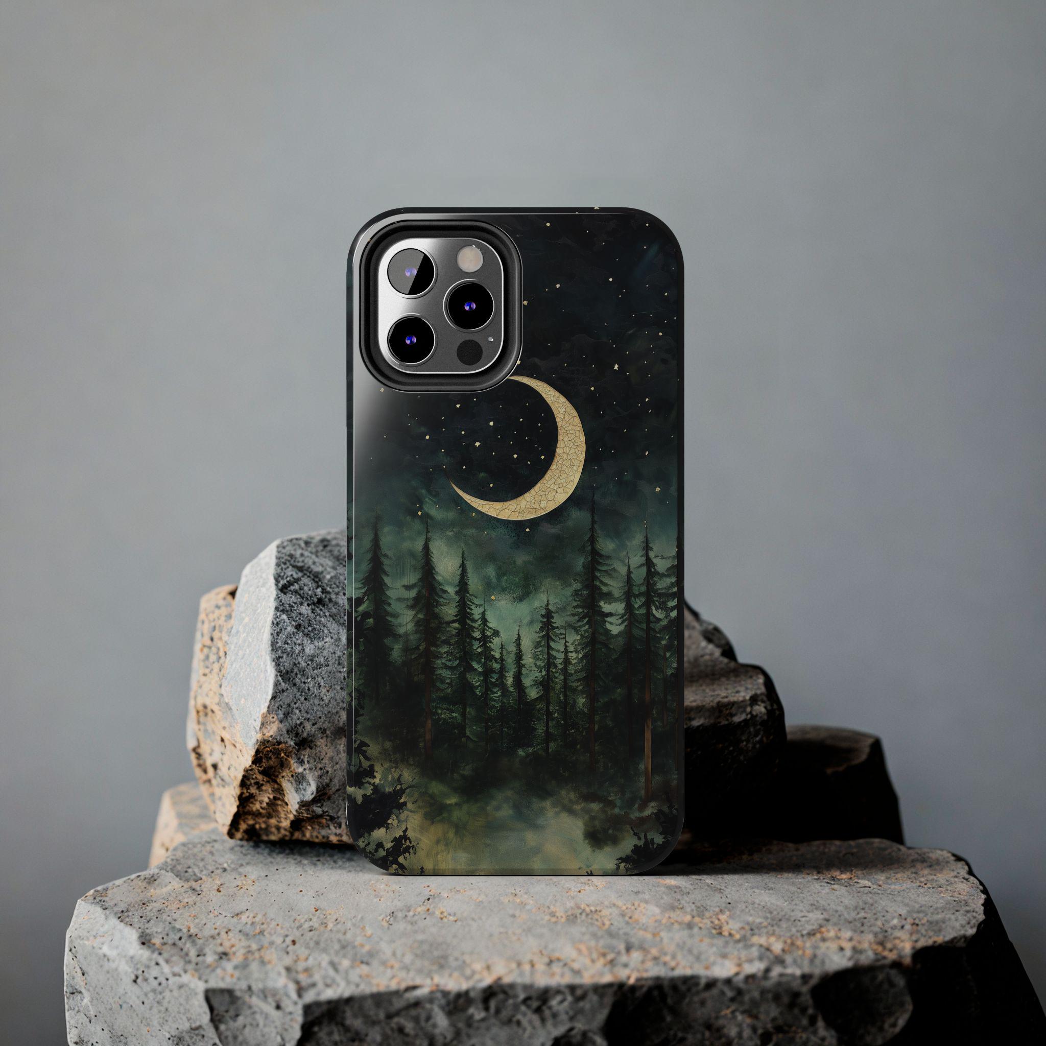 Dark Forest Crescent Moon Phone Case Celestial Sage Green Artful Trendy ...