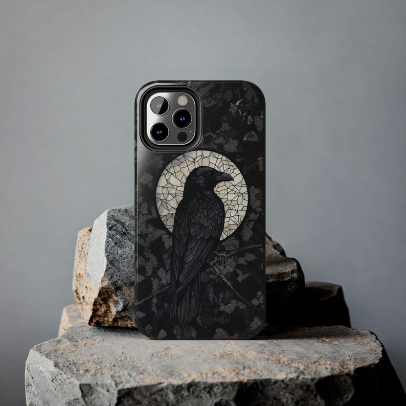 Black Crow Raven Stained Glass Phone Case Moon Celestial Gothic Witchy ...