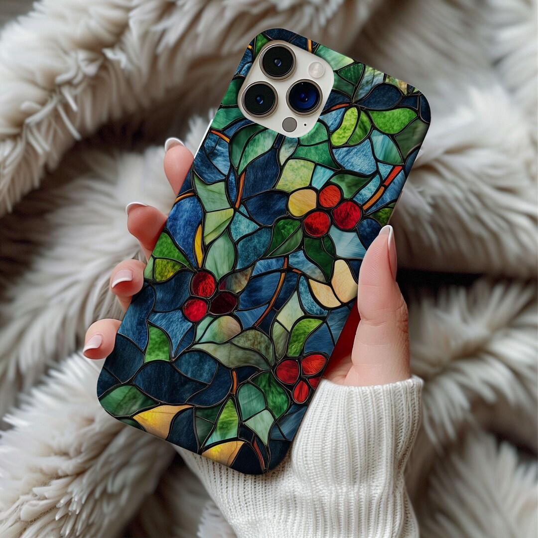 Holly Birth Flower Stained Glass Phone Case December Floral Mosaic ...