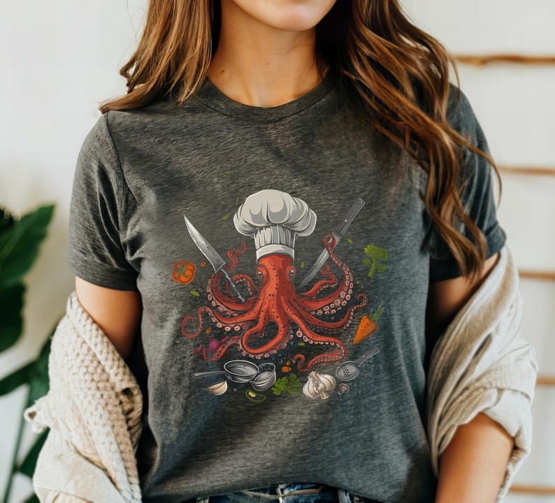 Octopus Chef T-shirt Funny Octopus Cooking Shirt Squid Kraken Funny ...