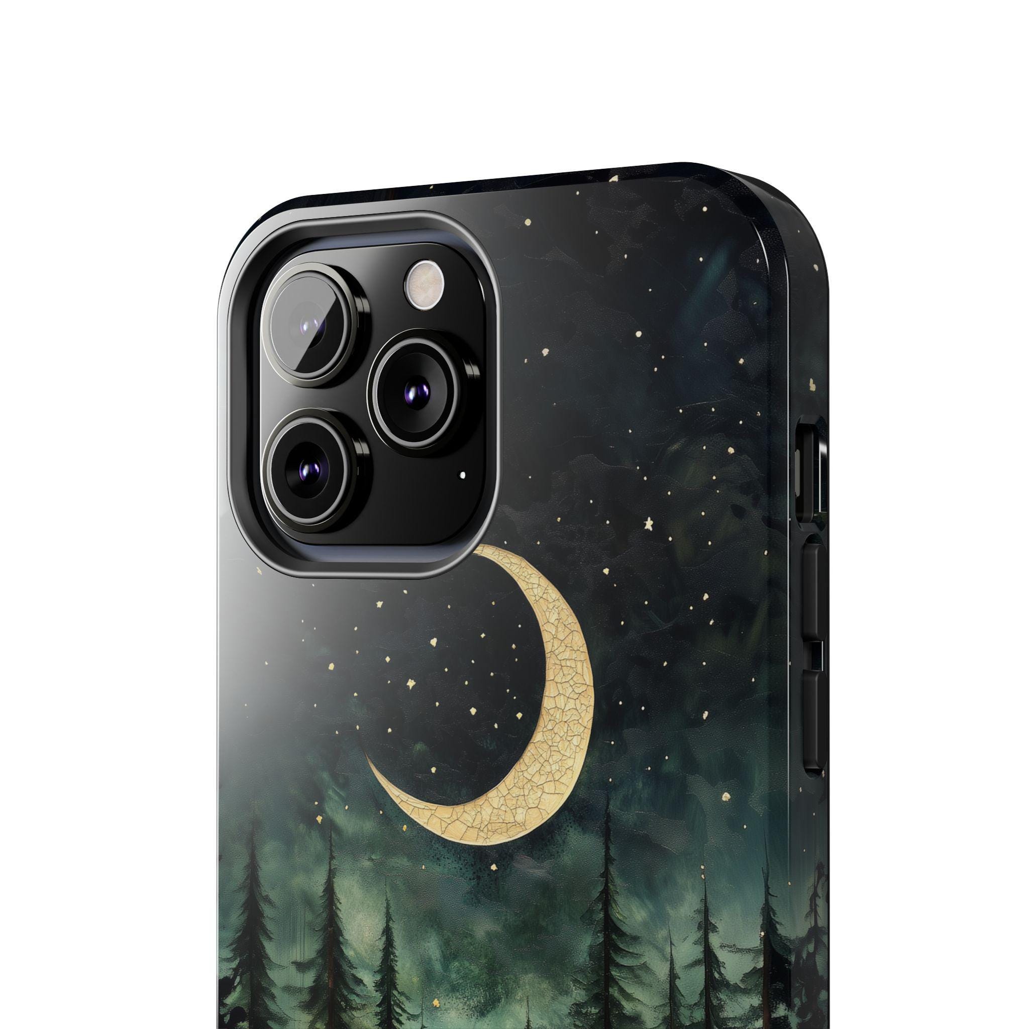Dark Forest Crescent Moon Phone Case Celestial Sage Green Artful Trendy ...