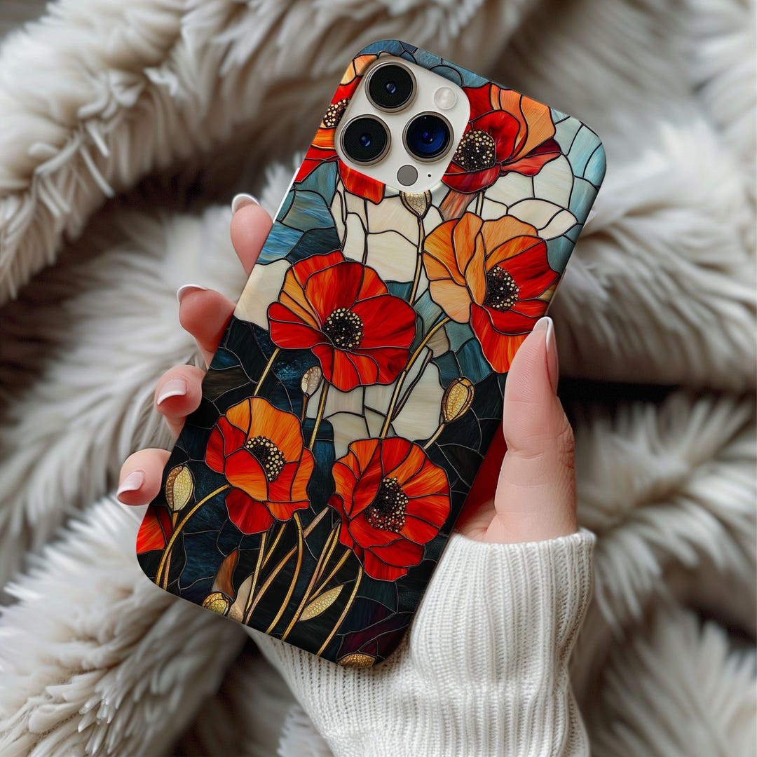 Poppy Flower Stained Glass Phone Case Red Poppies Wildflower Floral ...