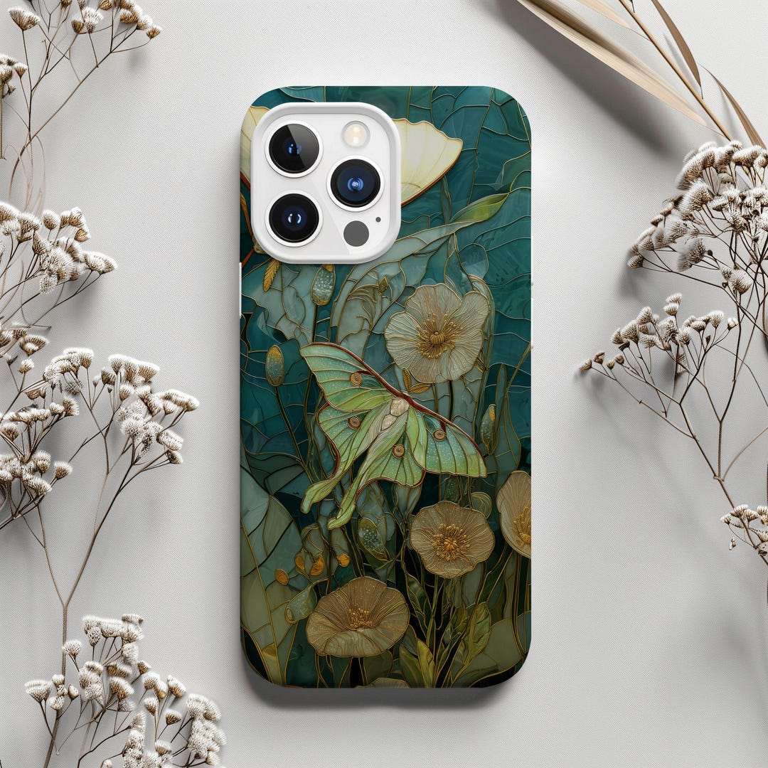 Stained Glass Wildflower Luna Moth Phone Case Mosaic Wild Flower Floral ...