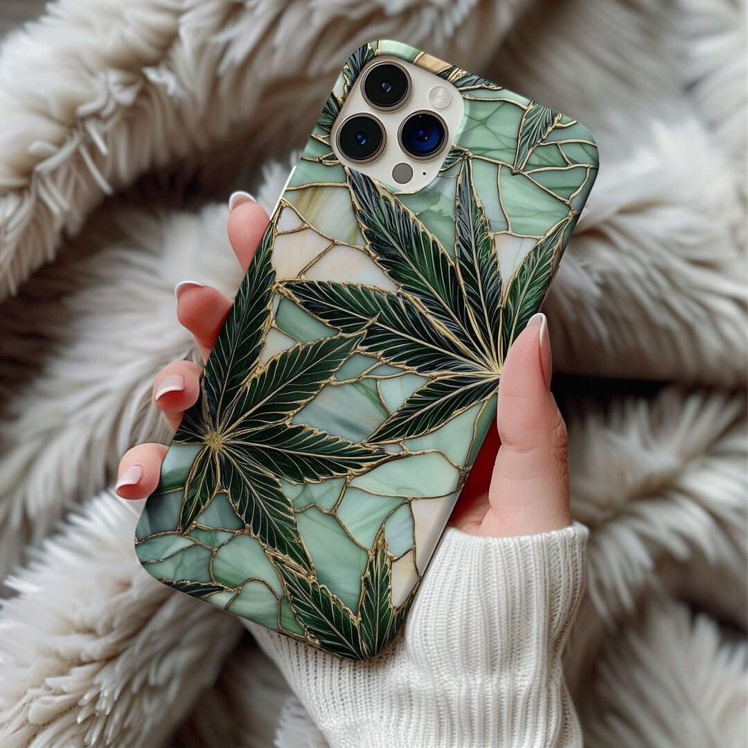 Stained Glass Cannabis Leaf Phone Case Art Deco Weed Pot Marijuana ...