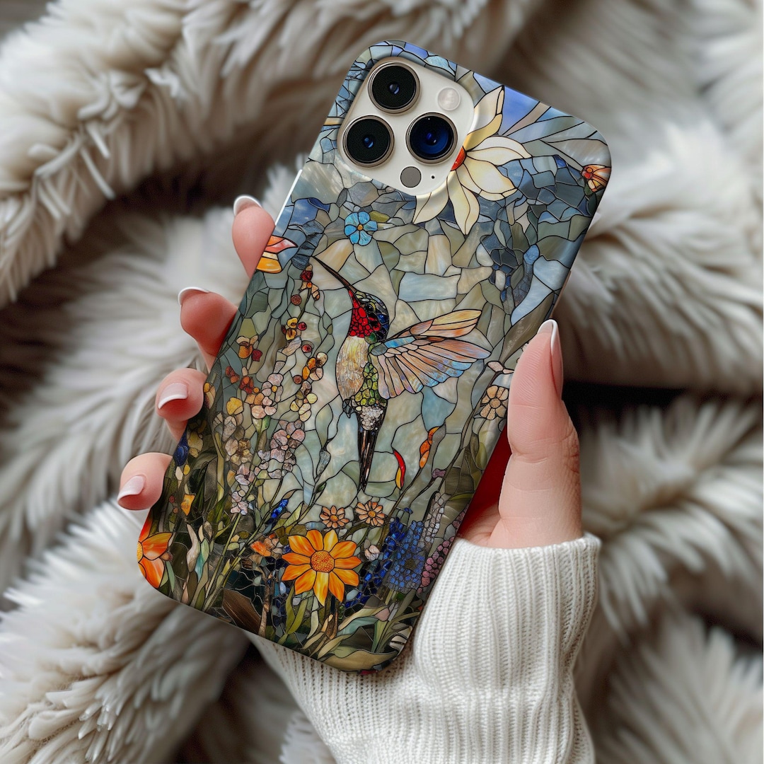 Hummingbird Wildflower Stained Glass Phone Case Art Deco Wild Flower ...