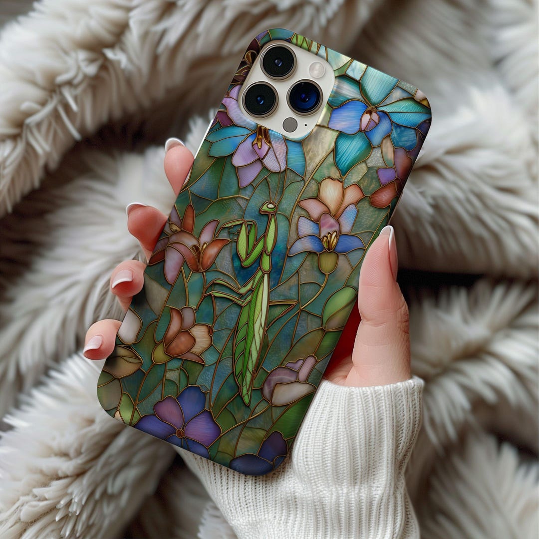 Praying Mantis Wildflower Stained Glass Phone Case Mosaic Flower Floral ...